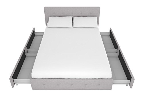 DHP Rose Upholstered Platform Bed with Underbed Storage Drawers and Button Tufted Headboard and Footboard, No Box Spring Needed, Queen, Gray Linen
