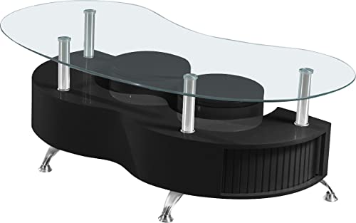 Best Quality Furniture Mordern Glass Black Coffee Table W/Two Stools