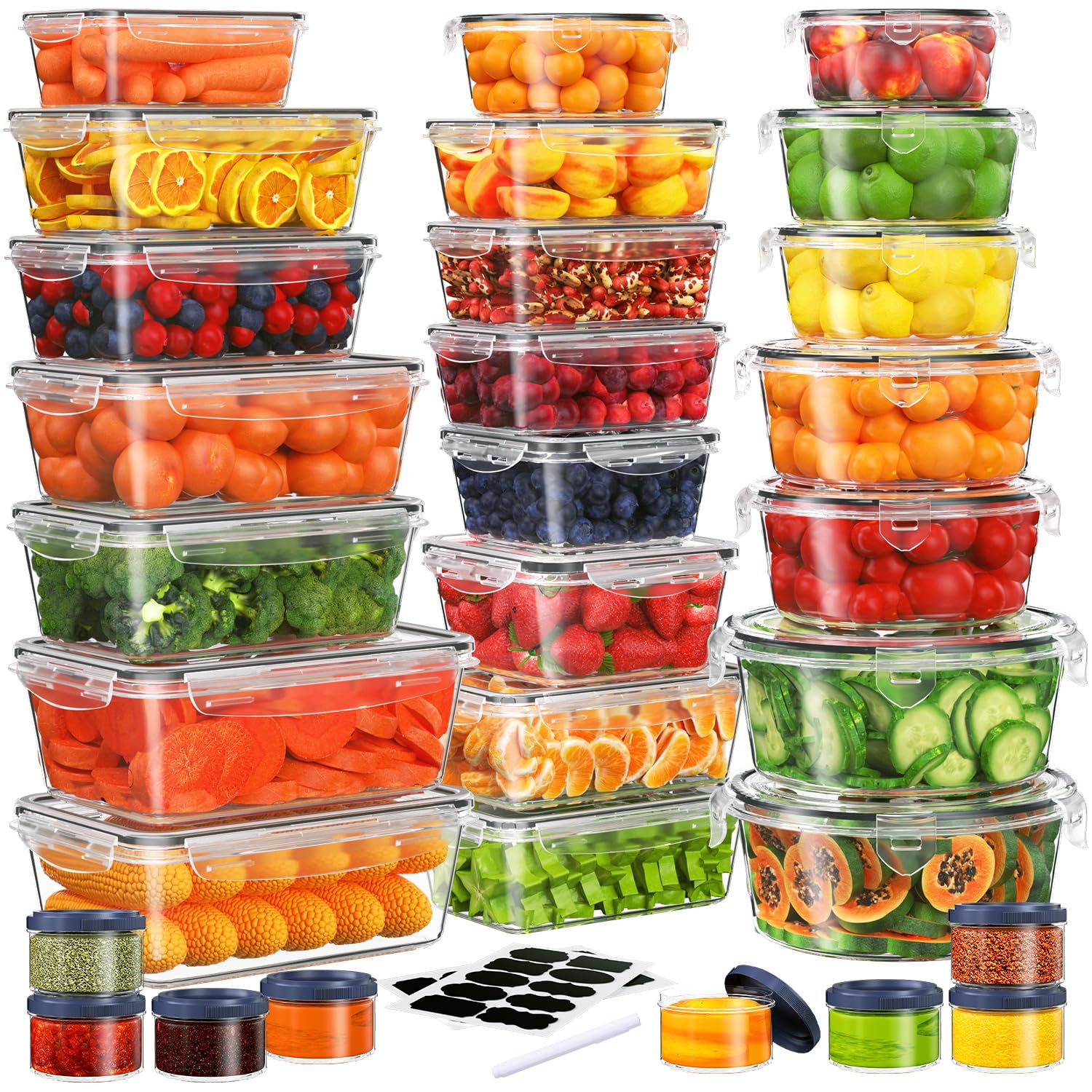 KITHELP 60-Piece Large Food Storage Containers Set - Leakproof, BPA-Free Plastic with Lids Airtight for Kitchen Storage and Organization Reusable with Labels Pen- Microwave Dishwasher Freezer Safe