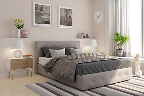 DHP Rose Upholstered Platform Bed with Underbed Storage Drawers and Button Tufted Headboard and Footboard, No Box Spring Needed, Queen, Gray Linen