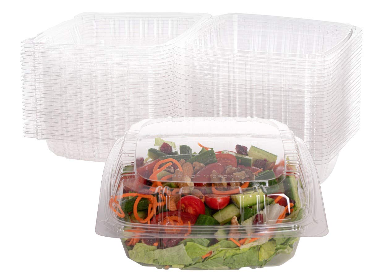 Smygoods Plastic Clamshell Food Containers, (Pack of 25-8x8x3 3/8) To Go Containers, Hinged Food Container