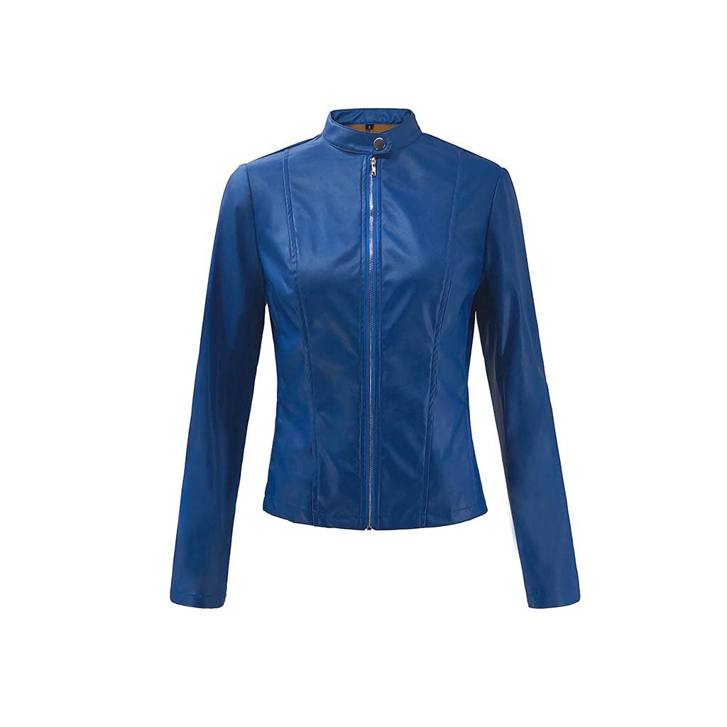 JMMSlmax Women's Full Long Sleeve Lightweight Crop Jacket Zip Motorcycle Short PU Leather Moto Biker Outwear Fitted Slim Coat