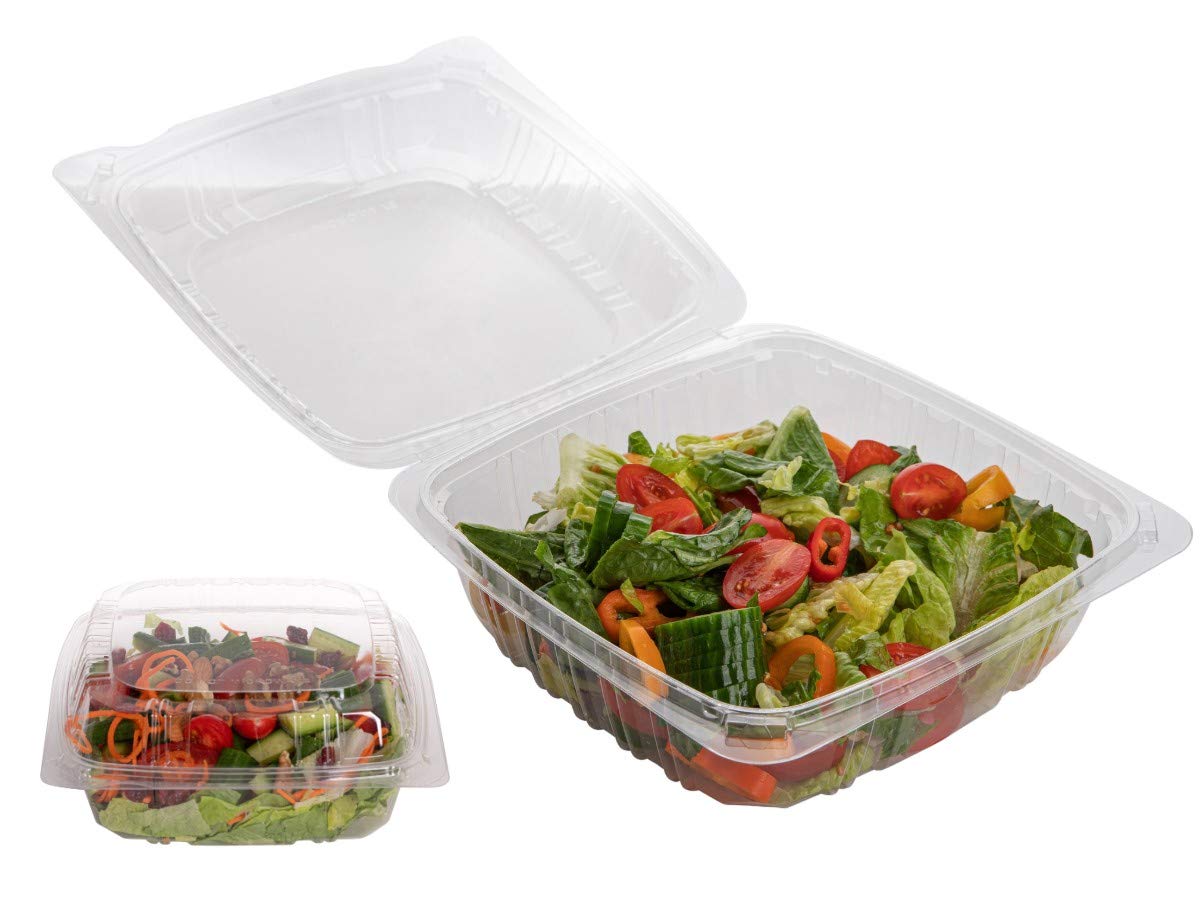 Smygoods Plastic Clamshell Food Containers, (Pack of 25-8x8x3 3/8) To Go Containers, Hinged Food Container