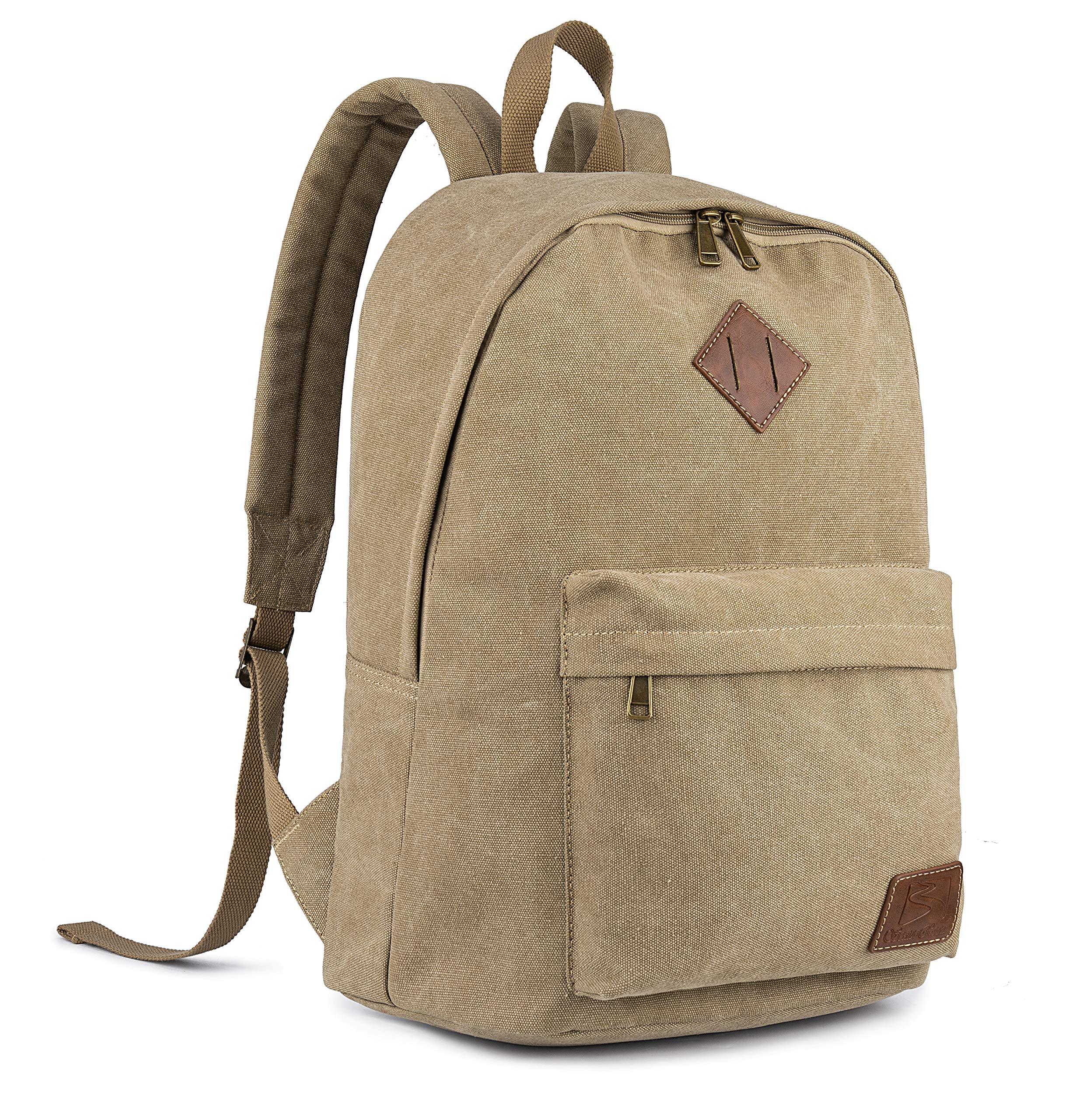 seemeroad Canvas College Laptop Backpack, Durable Rucksack, Travel Bag Fits 15.6 Inch Notebook for Men Women, Khaki