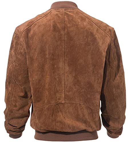 FLAVOR Men's Leather Baseball Jacket Vintage Suede Pigskin (Medium, Brown)