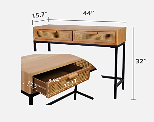 COZAYH Rustic Console Table with 2 Drawers Entryway Hallway Farmhouse Country Style, Cabin-Inspired Natural Finish (Natural Brown)
