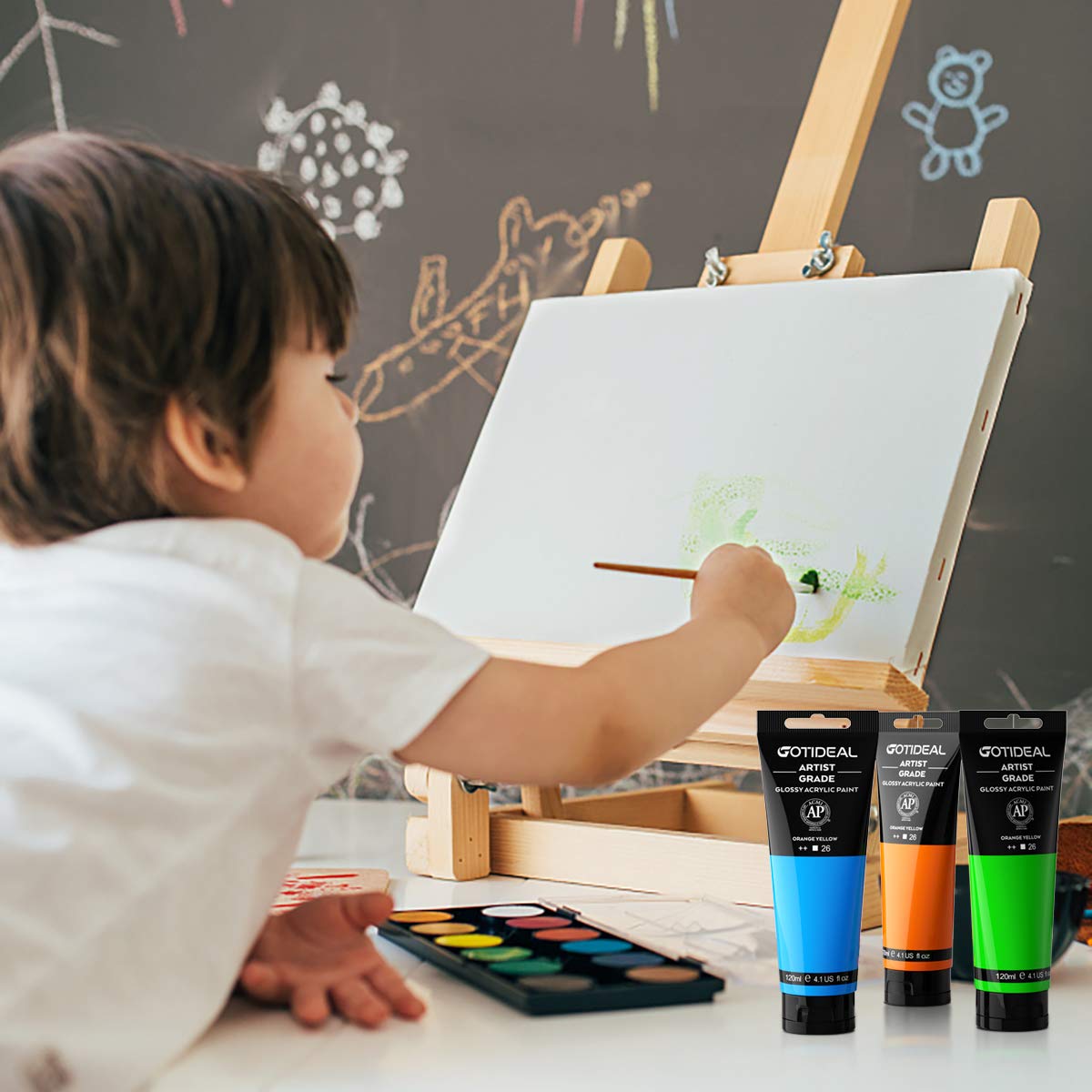 GOTIDEAL Craft Acrylic Paint Set,8 Primary Colors((120ml,4 oz) Rich Pigments Non-Toxic Washable, Professional Paint for Pouring on Canvas, Rocks, Ceramic, Fabric, Leather, Ideal for Artist, Adults