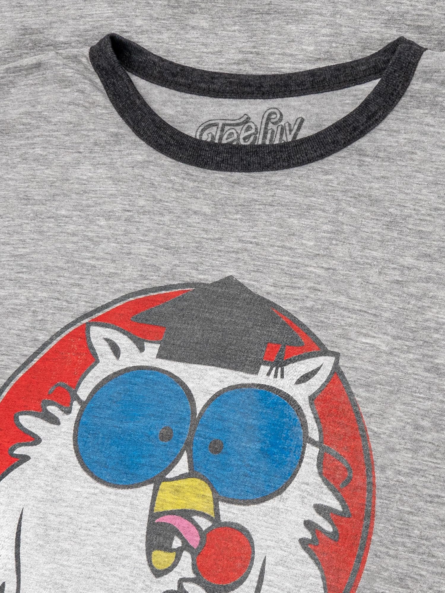 Tee Luv Men's Mr Owl How Many Licks T-Shirt - Tootsie Pop Candy Ringer Shirt, Grey Heather/Charcoal, S