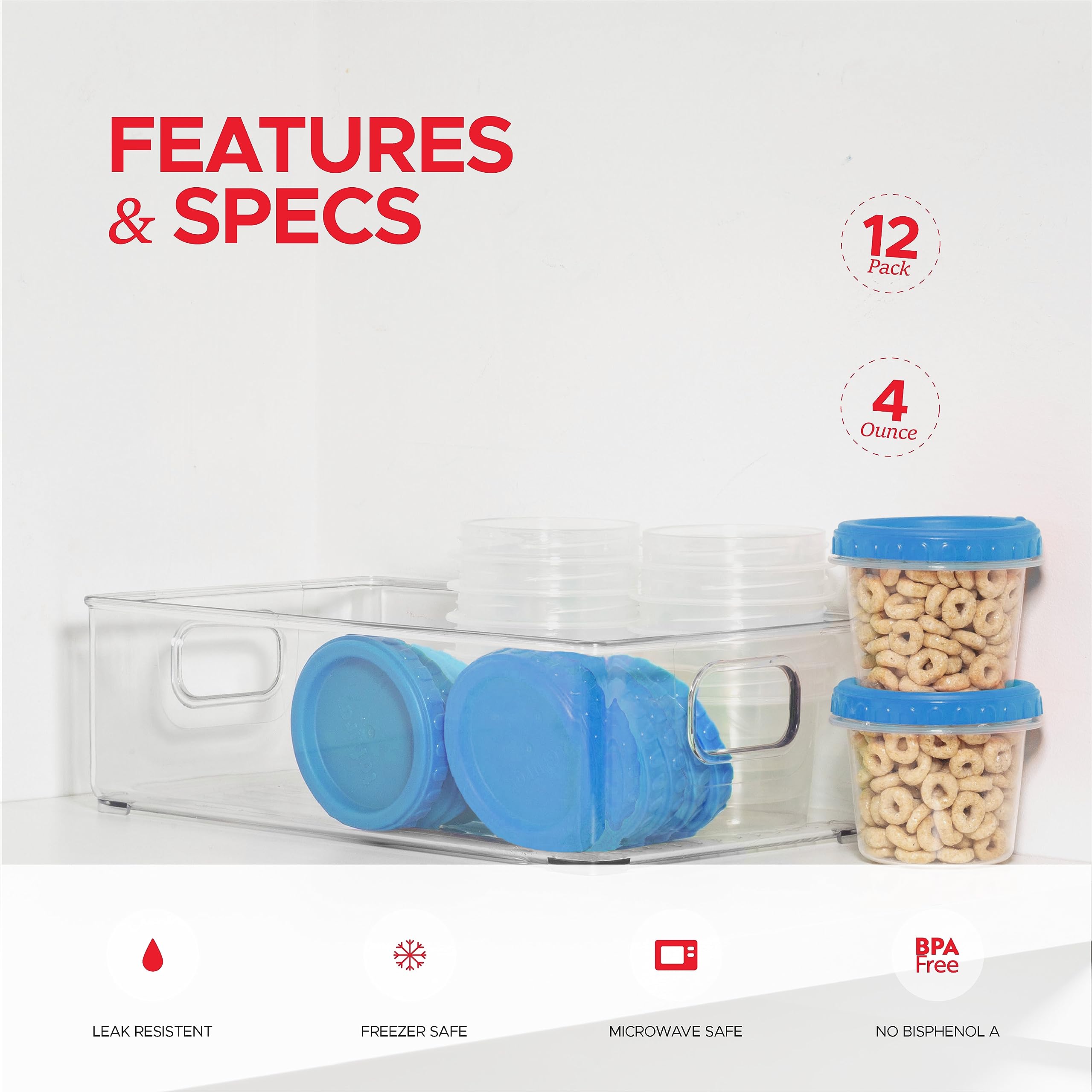 4 Oz. Small Containers with Lids [12 Pack] Small Snack Containers with Twist Top Lids | Condiment Containers for Puree, Snacks, and More | Reusable Small Plastic Food Storage Containers, BPA Free