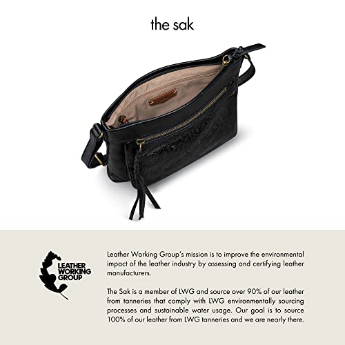 The Sak Sanibel Leather Mini Crossbody, Black Floral Embossed