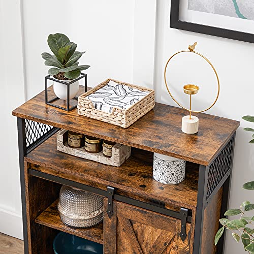 VASAGLE Buffet Cabinet, Sideboard with Open Compartment, Sliding Barn Door, 27.6”L x 11.8”W x 31.5”H, Industrial Rustic Brown and Black ULSC089B01