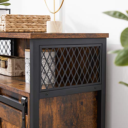 VASAGLE Buffet Cabinet, Sideboard with Open Compartment, Sliding Barn Door, 27.6”L x 11.8”W x 31.5”H, Industrial Rustic Brown and Black ULSC089B01