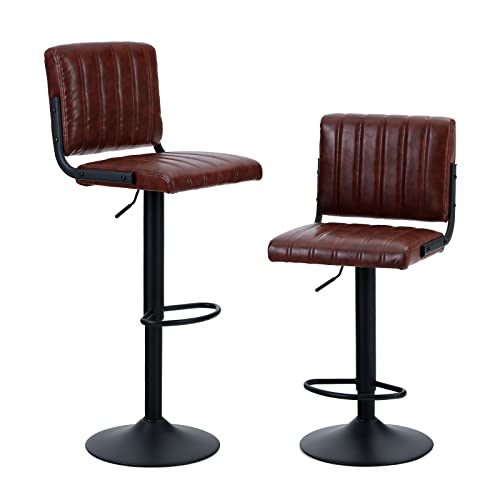 Sophia & William Kitchen Bar Stools Set of 2 Counter Height Adjustable Swivel Bar Stools with Back, Modern PU Leather Cushioned Counter Stools for Island Pub, Farmhouse, 300lbs ,Reddish Brown