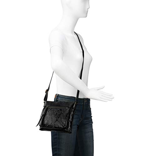 The Sak Sanibel Leather Mini Crossbody, Black Floral Embossed