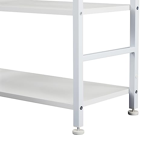 DHAEY 70.8 Inch Tall Bookshelf,6-Tier Bookcase Shelf with Round Top and Hooks,Metal Book Shelf Display Shelf Storage Organizer with MDF Boards & Adjustable Foot Pads for Office Small Space,White
