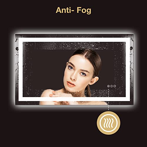 ODDSAN 40x32 Led Mirror for Bathroom, Dimmable Vanity Mirror with Lights, Backlit and Front Lit Makeup Mirror for Wall, Anti-Fog (Horizontal/ Vertical)