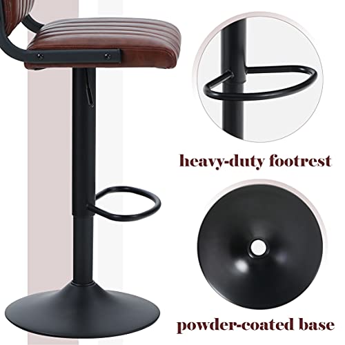 Sophia & William Kitchen Bar Stools Set of 2 Counter Height Adjustable Swivel Bar Stools with Back, Modern PU Leather Cushioned Counter Stools for Island Pub, Farmhouse, 300lbs ,Reddish Brown