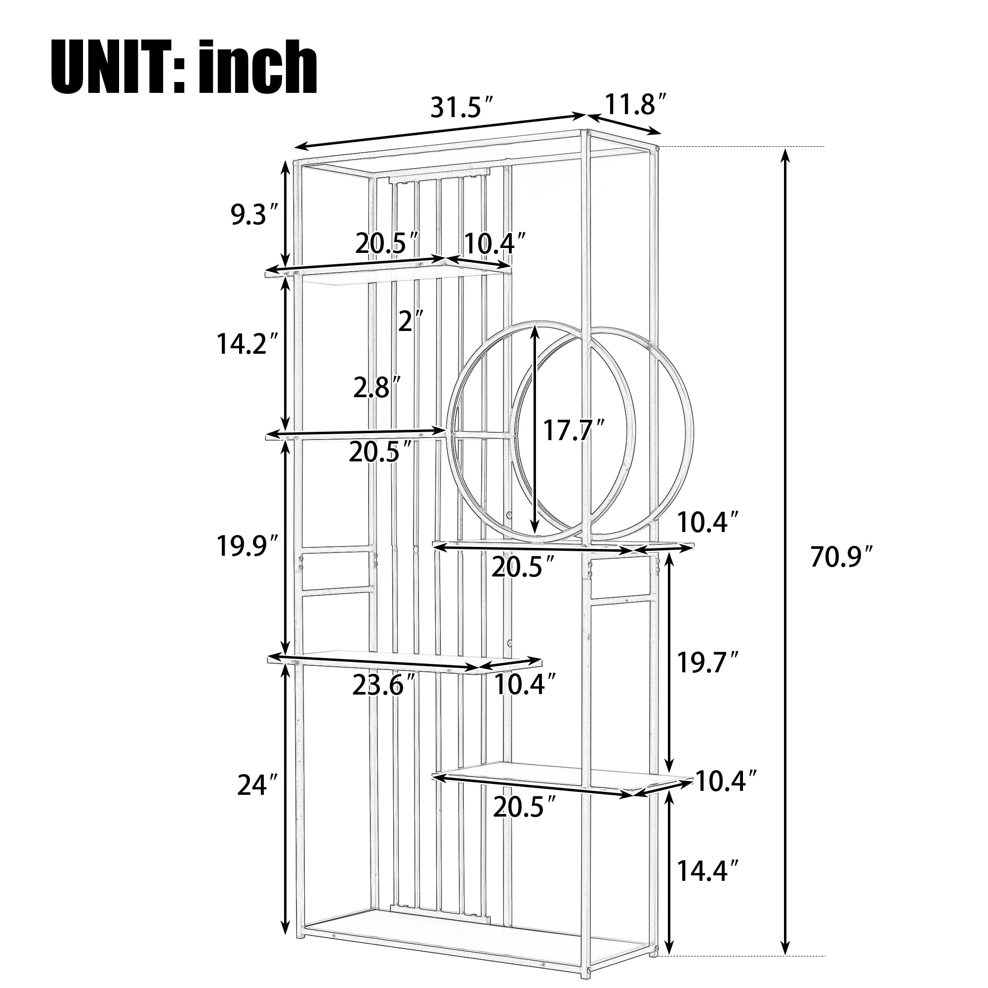 Yoglad 6 Tier Open Bookshelf, 70.9Inch Tall Modern Free Standing Bookcase with Black Metal Frame, Book Shelves Open Display Shelf Organizer for Living Room Bedroom Office Home