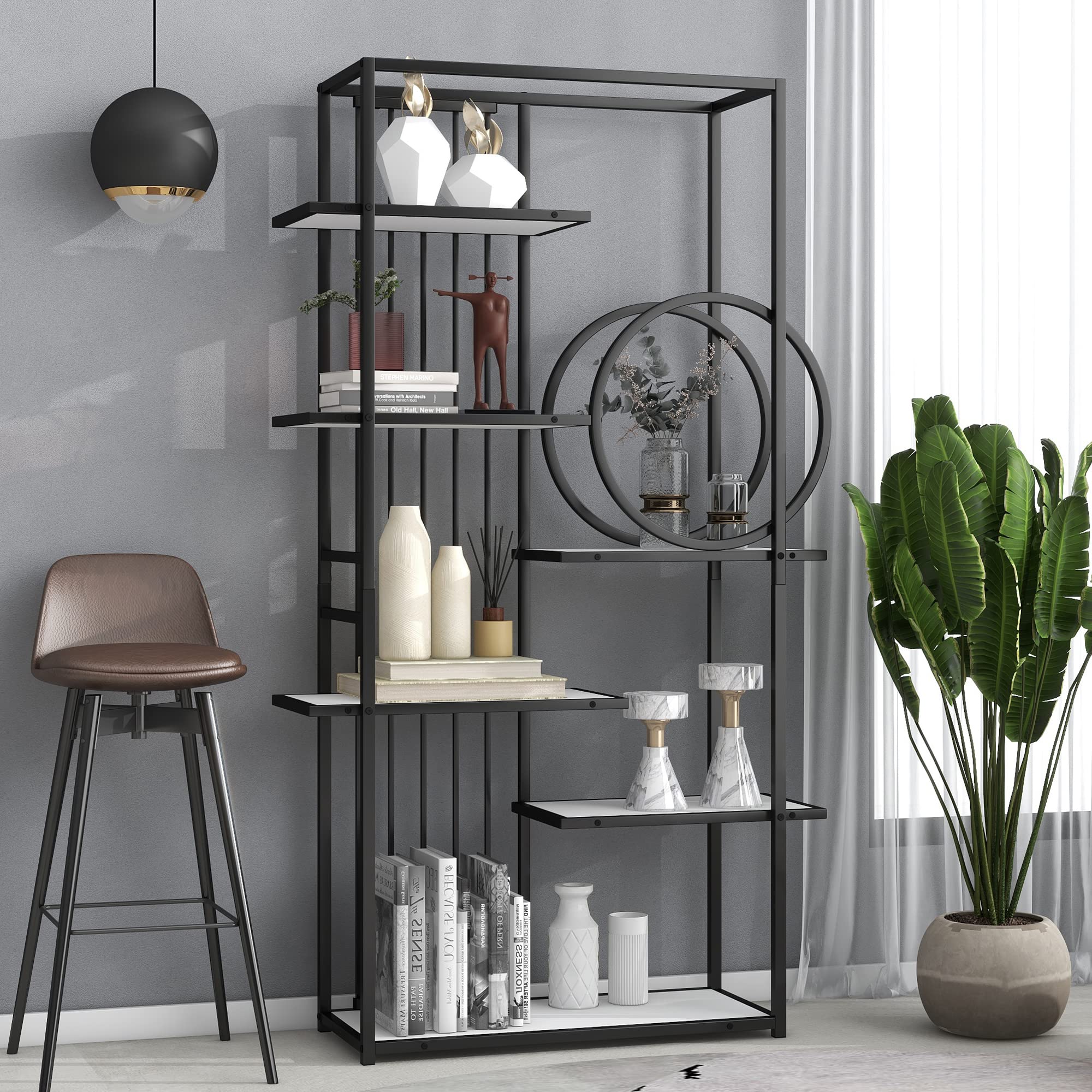Yoglad 6 Tier Open Bookshelf, 70.9Inch Tall Modern Free Standing Bookcase with Black Metal Frame, Book Shelves Open Display Shelf Organizer for Living Room Bedroom Office Home