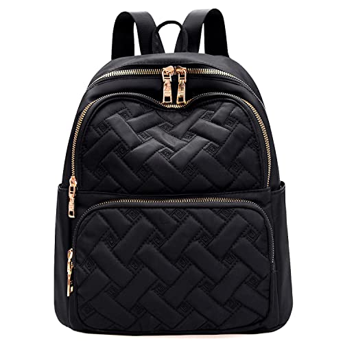 Gazigo Backpack for Women, Nylon Travel Backpack Purse Black Shoulder Bag Small Casual Daypack for Womens (Square Quilited)