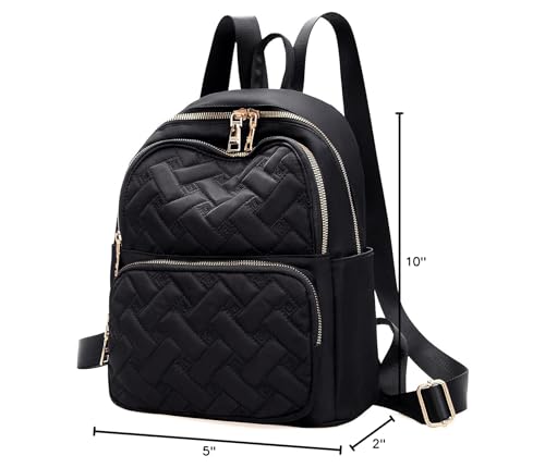 Gazigo Backpack for Women, Nylon Travel Backpack Purse Black Shoulder Bag Small Casual Daypack for Womens (Square Quilited)