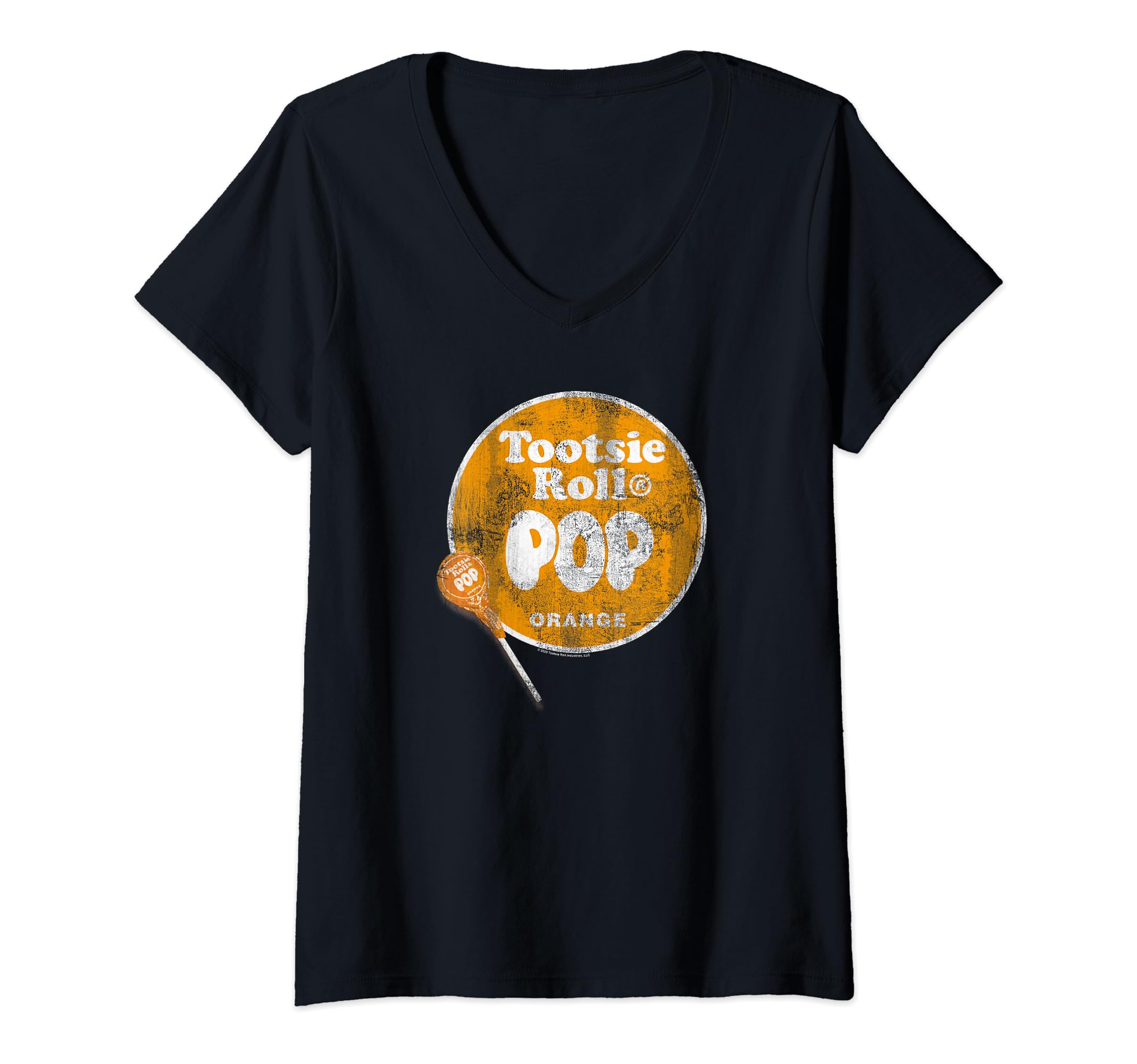 Womens Tootsie Roll Pop Logo Orange V-Neck T-Shirt