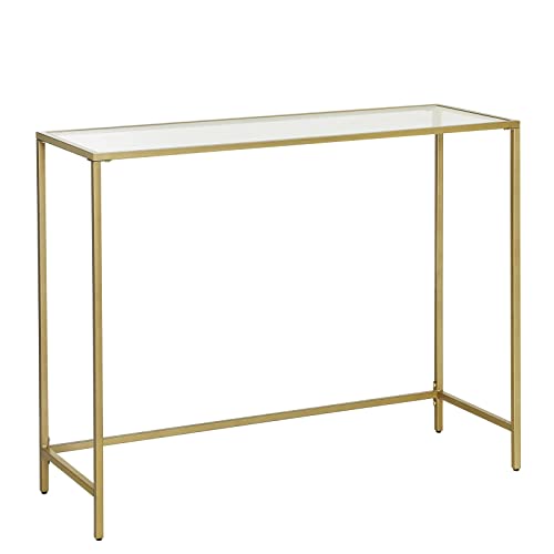 VASAGLE 39.4” Console Table, Tempered Glass Sofa Table, Modern Entryway Table, Metal Frame, Easy to Assemble, Adjustable Feet, for Living Room, Hallway, Gold Color ULGT26G