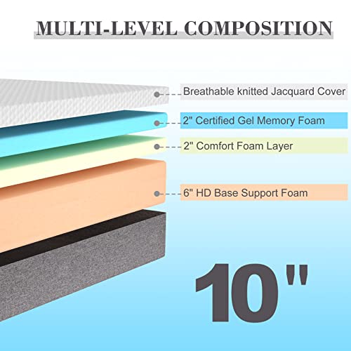S SECRETLAND Queen Mattress, 10 inch Gel Memory Foam Mattress with CertiPUR-US Bed Mattress in a Box for Sleep Cooler & Pressure Relief, Medium Firm Queen Size 60" x 80"