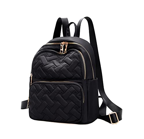 Gazigo Backpack for Women, Nylon Travel Backpack Purse Black Shoulder Bag Small Casual Daypack for Womens (Square Quilited)