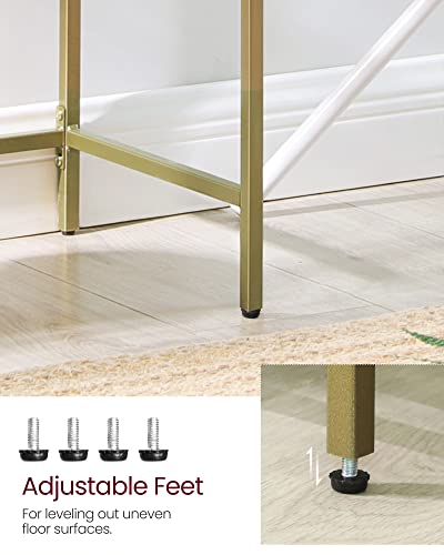 VASAGLE 39.4” Console Table, Tempered Glass Sofa Table, Modern Entryway Table, Metal Frame, Easy to Assemble, Adjustable Feet, for Living Room, Hallway, Gold Color ULGT26G