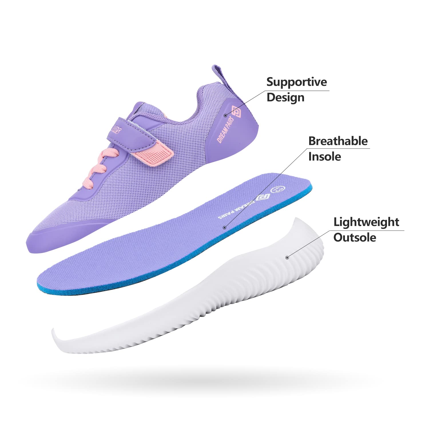 DREAM PAIRS Unisex-Child Running Shoes,Sneaker, Purple/Pink, 2 Little Kid