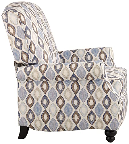 Elm Lane Blue Diamond Recliner Chair Modern Armchair Comfortable Push Manual Reclining Footrest Upholstered for Bedroom Living Room Reading Home Relax Office Napping