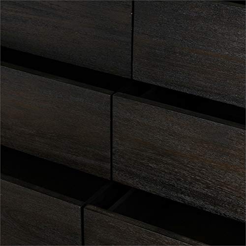 Loft 6-Drawer Acacia Mid-Century Modern Bedroom Dresser, 63" Wide, Brushed Brown-Grey