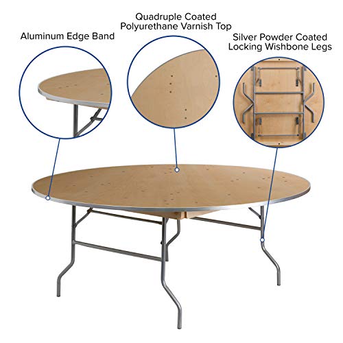 Flash Furniture 6-Foot Round HEAVY DUTY Birchwood Folding Banquet Table with METAL Edges