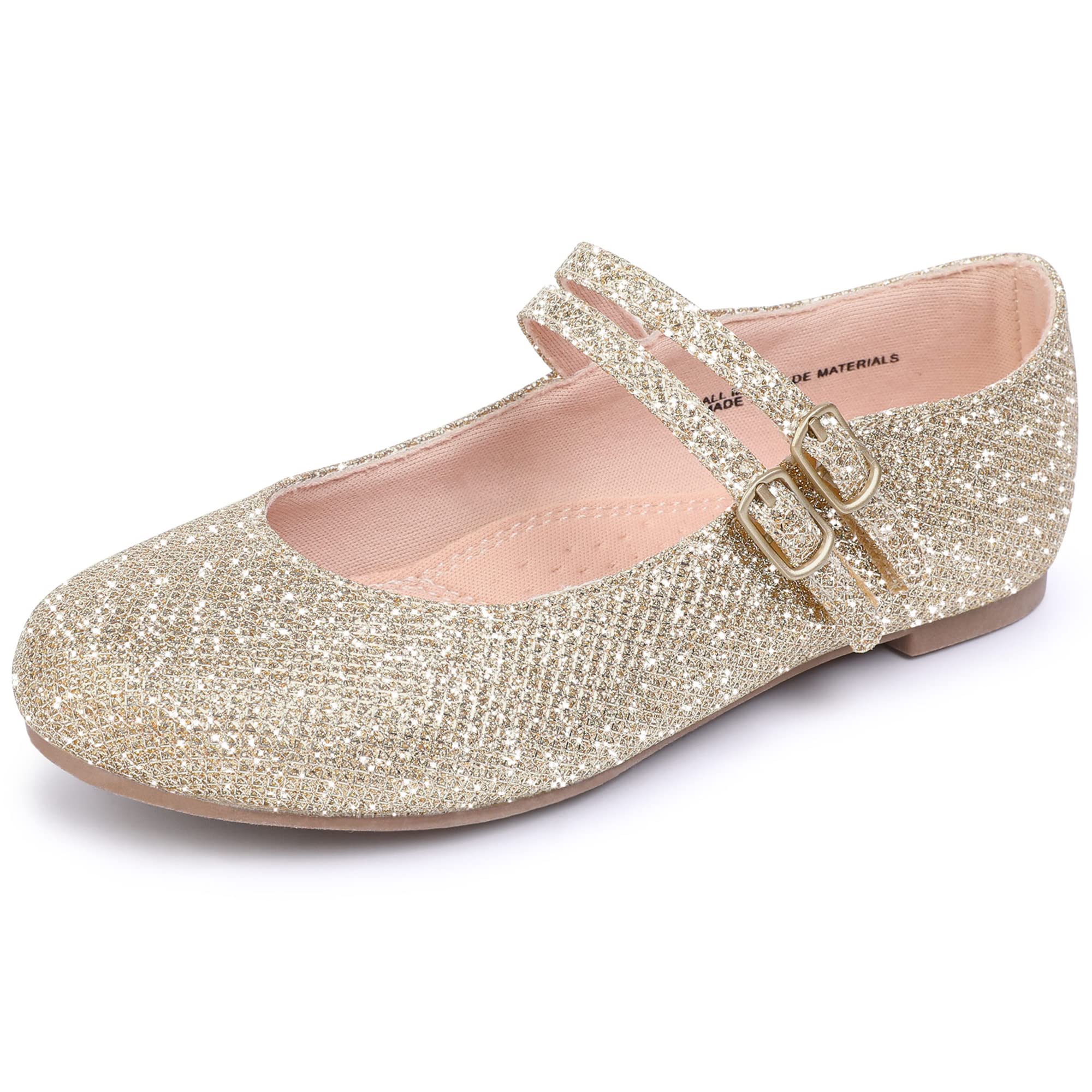 MIXIN Girls Mary Jane Shoes School Uniform Dress Shoes Princess Ballerina Girls Flat for Wedding（Little/Big Kid） Gold Size 2
