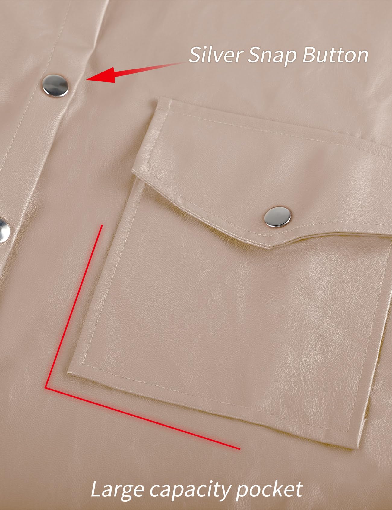 Gihuo Womens Faux Leather Jacket PU Shacket Button Down Biker Long Sleeve Lapel Blazer Coat Outwear with Pocket(01Apricot-L)