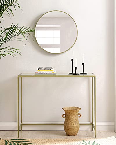 VASAGLE 39.4” Console Table, Tempered Glass Sofa Table, Modern Entryway Table, Metal Frame, Easy to Assemble, Adjustable Feet, for Living Room, Hallway, Gold Color ULGT26G
