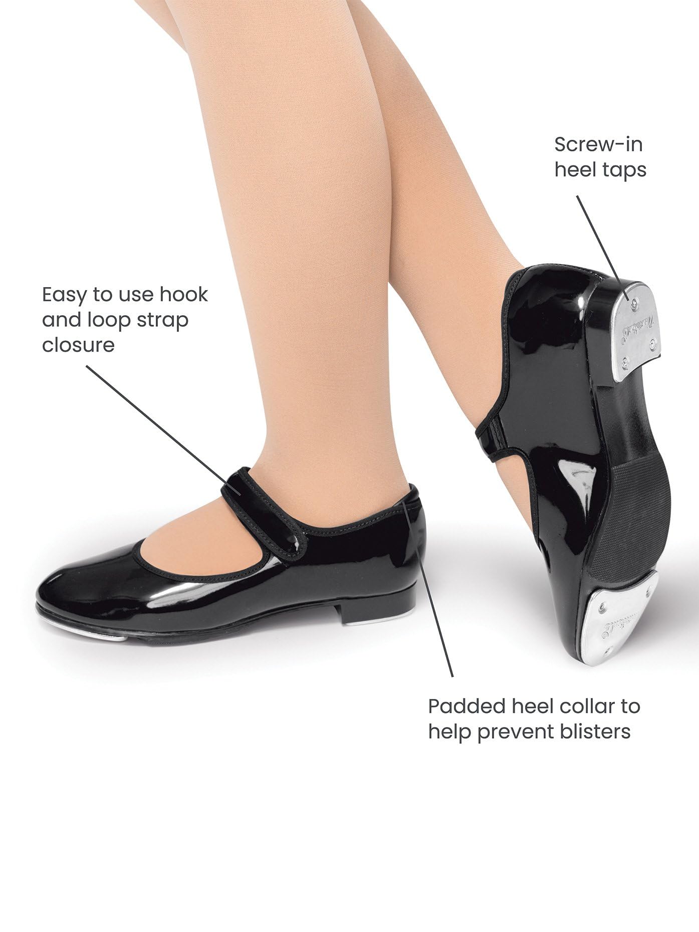Theatricals Girls Velcro Strap Tap Shoes Black Patent 11.0M T9050C