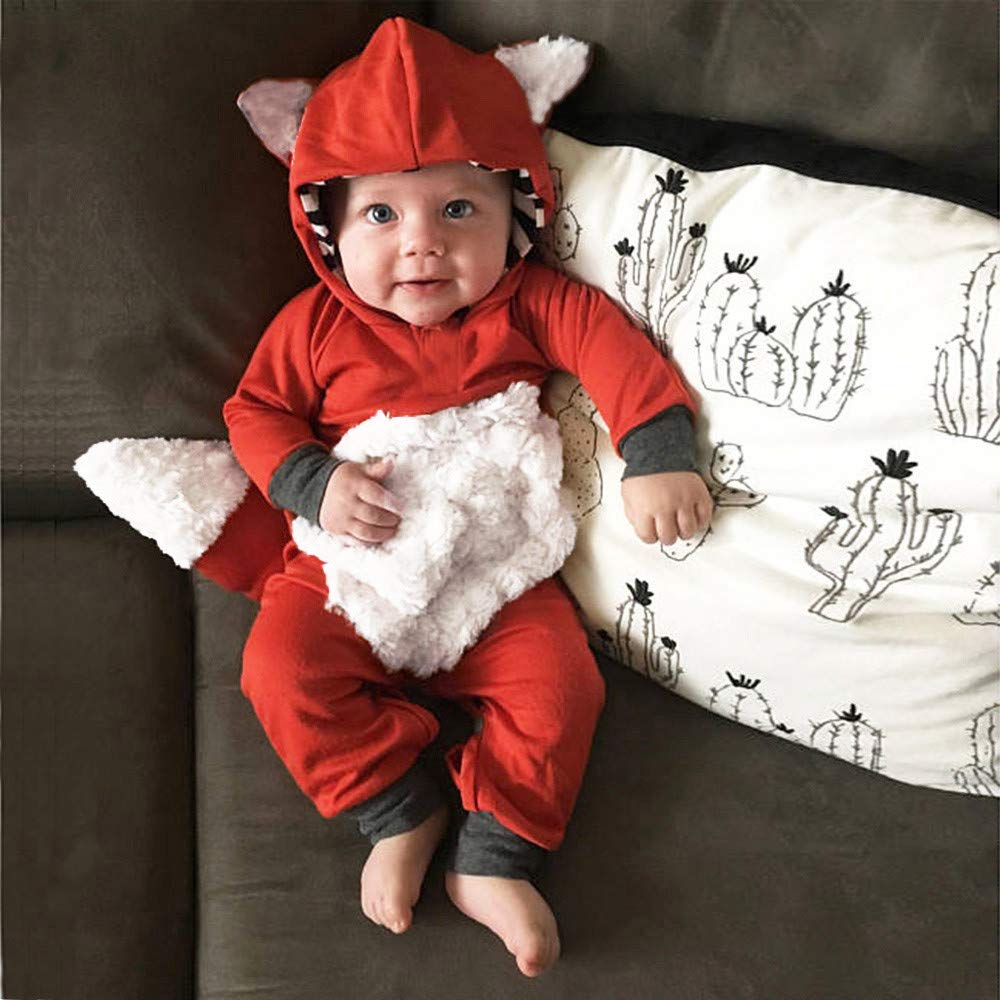 Infant Toddler Baby Boy Girl Hooded Romper Bodysuit Long Sleeve 3D Cartoon Fox Jumpsuit Outfits Set