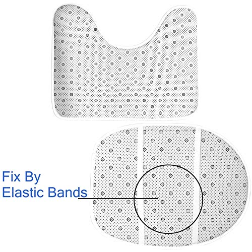 My Little Nest 3 Piece Bath Rugs Mat Set Geometry White and Black Trellis Soft Foam Bath Mat Non Slip Bathroom Rugs Washable Contour Mat and Lid Cover