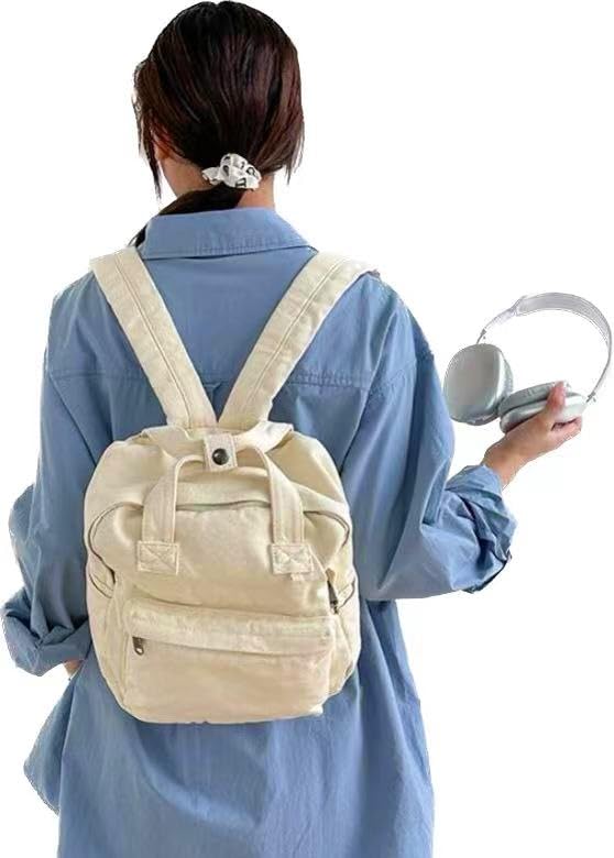 MaxxCloud Vintage Canvas Backpack Purse for Women Knapsack Small Handbag Rucksack Pouch Cute Hiking Daypack Satchel (509 Beige)