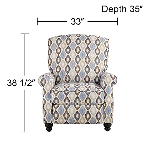 Elm Lane Blue Diamond Recliner Chair Modern Armchair Comfortable Push Manual Reclining Footrest Upholstered for Bedroom Living Room Reading Home Relax Office Napping