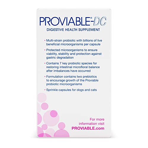 Nutramax Proviable Digestive Health Supplement Multi-Strain Probiotics and Prebiotics for Cats and Dogs - with 7 Strains of Bacteria, 80 Capsules