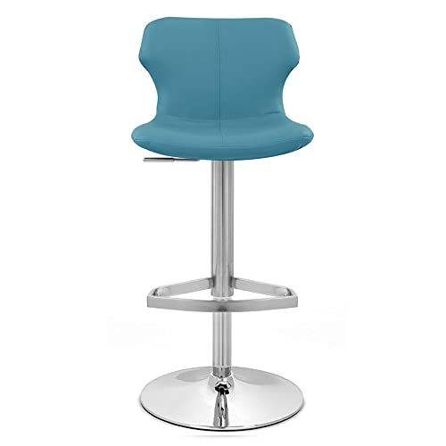 Zuri Furniture Modern Adjustable Leatherette Ellery Bar Stool with Chrome Base- Teal
