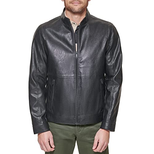 Dockers Men's The Dylan Faux Leather Racer Jacket, black, X-Large