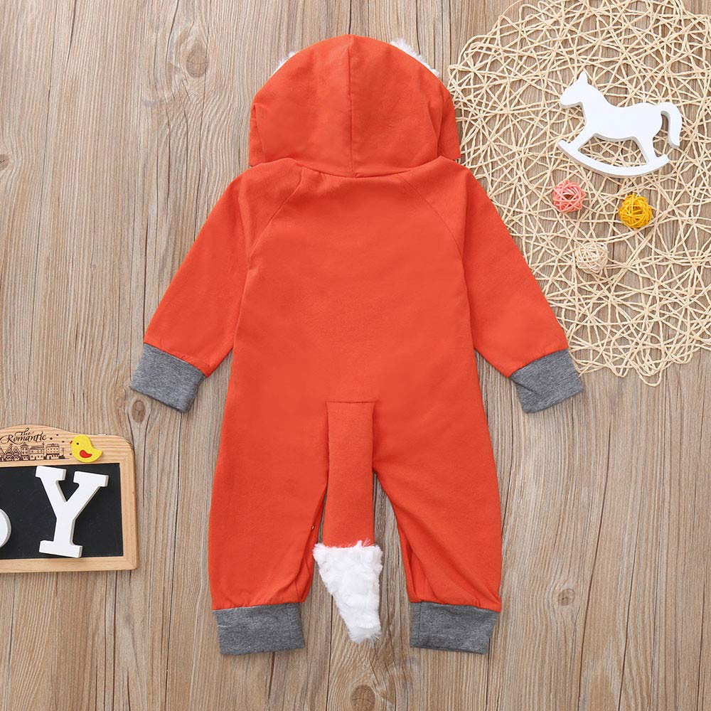 Infant Toddler Baby Boy Girl Hooded Romper Bodysuit Long Sleeve 3D Cartoon Fox Jumpsuit Outfits Set