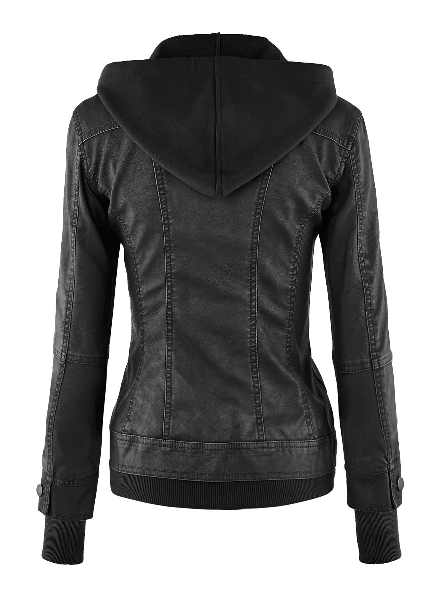 Made By Johnny MBJ WJC664 Womens Faux Leather Jacket with Hoodie M Black