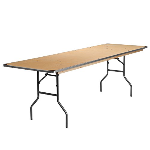 Flash Furniture 8-Foot Rectangular HEAVY DUTY Birchwood Folding Banquet Table with METAL Edges and Protective Corner Guards