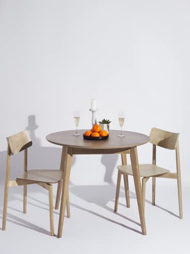 DAIVA CASA Orion 37 inch Round Wooden Dining Table Birch Circle Dinner Table Solid Wood Kitchen & Dining Room Tables/Scandinavian Furniture Mid Century Modern Table Brown Small Dining Room Table