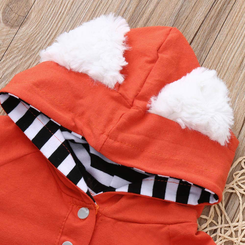 Infant Toddler Baby Boy Girl Hooded Romper Bodysuit Long Sleeve 3D Cartoon Fox Jumpsuit Outfits Set